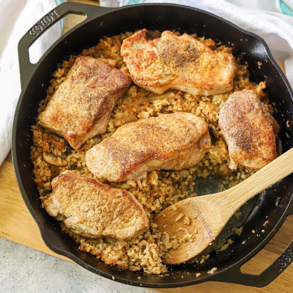 Low Carb Pork Chops and Cauliflower Rice - This Moms Menu